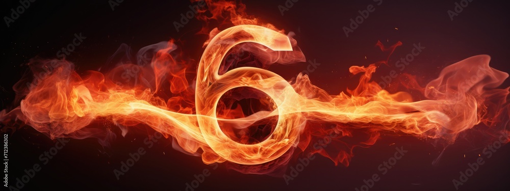 fire number 6 made of fire flames. number six symbol. isolated on black ...