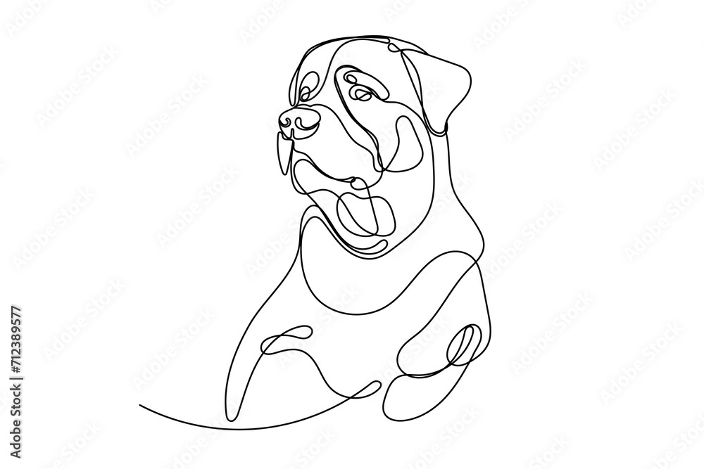 Doodle One Line Drawn Rottweiler Dog Portrait. Black Curve Editable ...