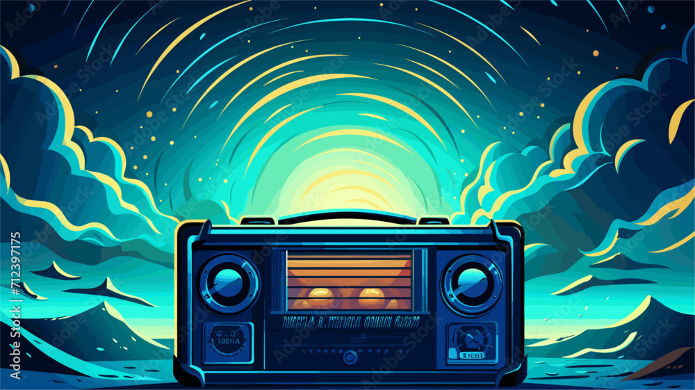 Retro radio broadcasting waves of knowledge symbolizing the ...