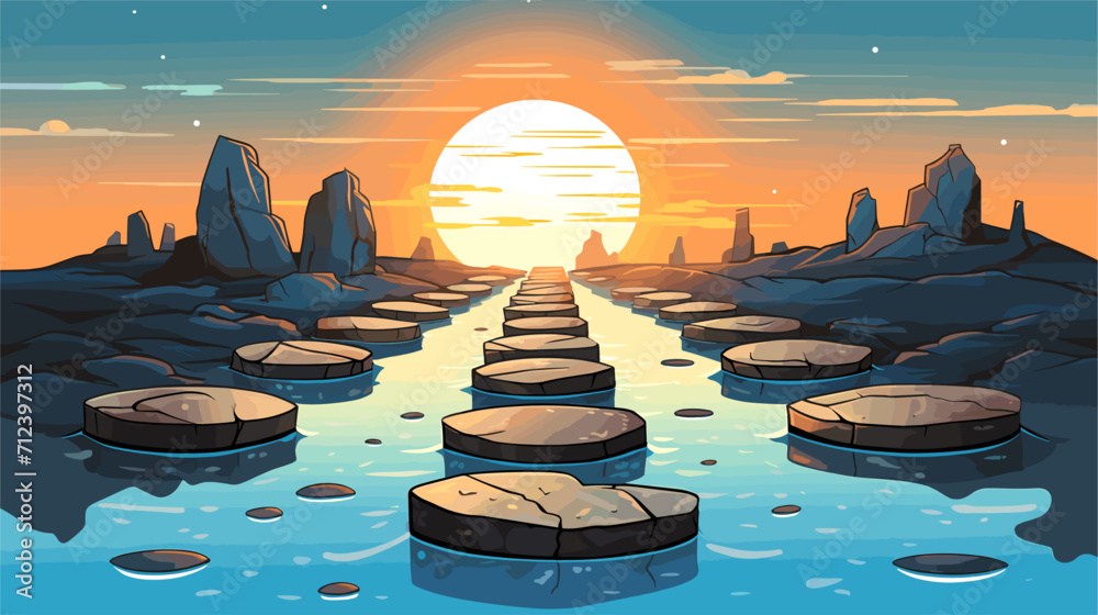 Stepping stones with globe symbols representing the international ...