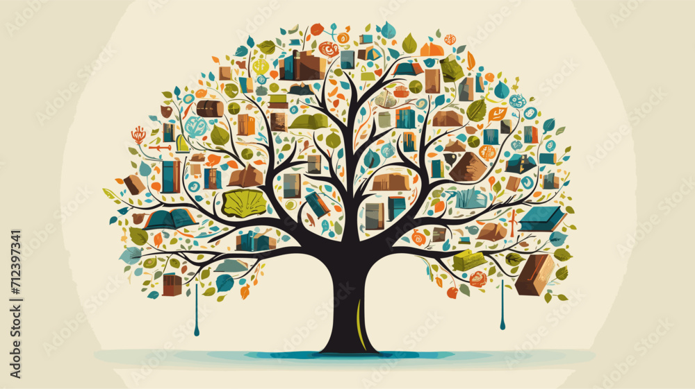 Tree of knowledge with branches bearing various subjects .simple ...