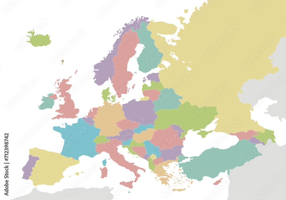 Political Blank Europe Map Vector Illustration Isolated On White