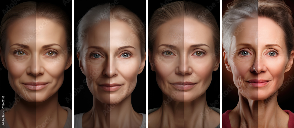 female portraits, young and old versions, beauty concept skin aging ...