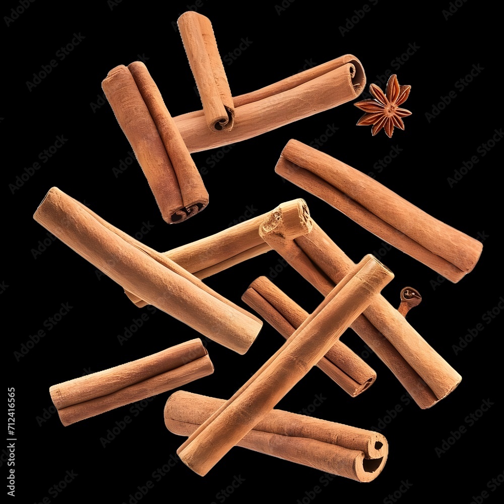 Falling cinnamon sticks isolated on transparent or white background ...