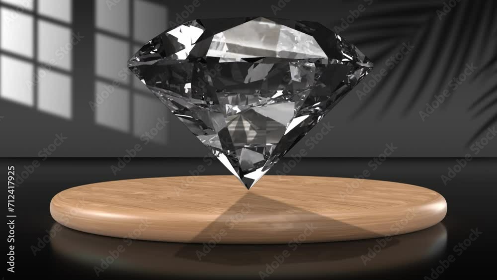 Vidéo Stock Big crystal clear round brilliant cut diamond standing on ...
