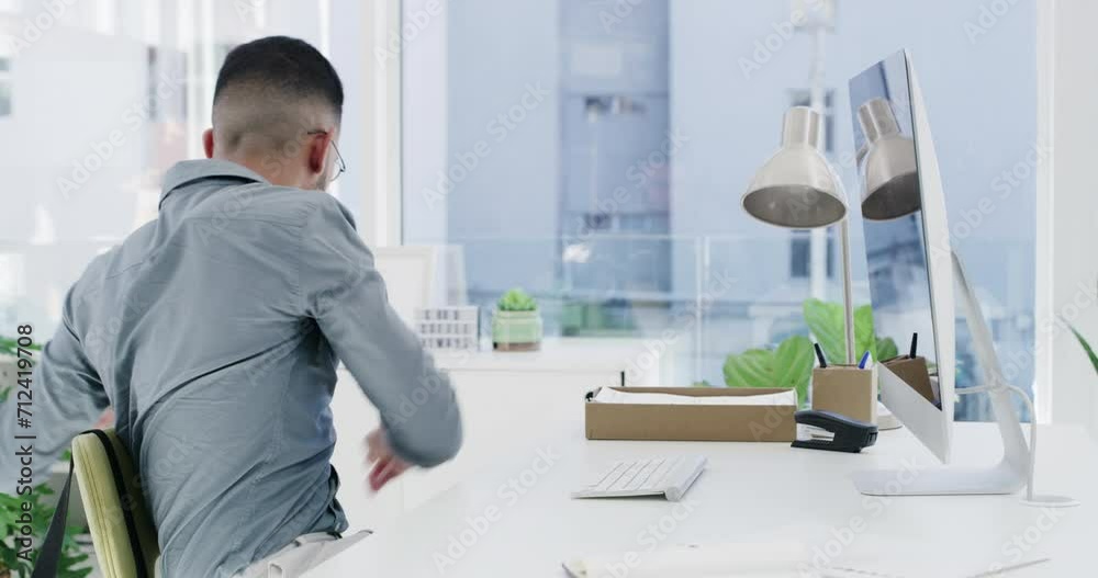 Frustrated businessman, laptop and anger in destruction for loss, fail ...