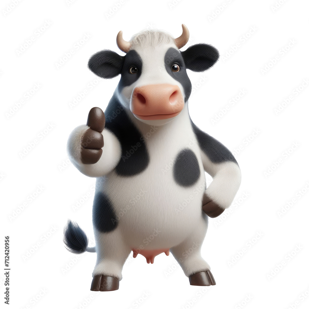 Friendly cow with a big smile giving a thumbs up gesture isolated on ...