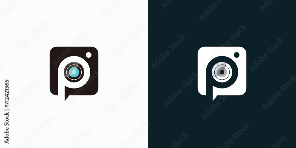 Vector logo design illustration of letter P and camera lens. Stock ...