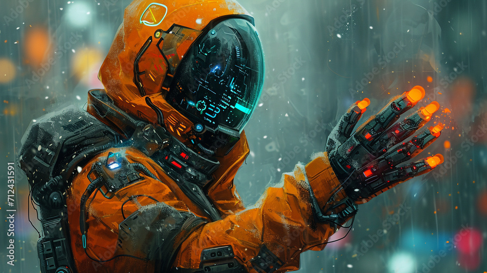 A character concept depicting a netrunner with a stealth-enhanced suit ...