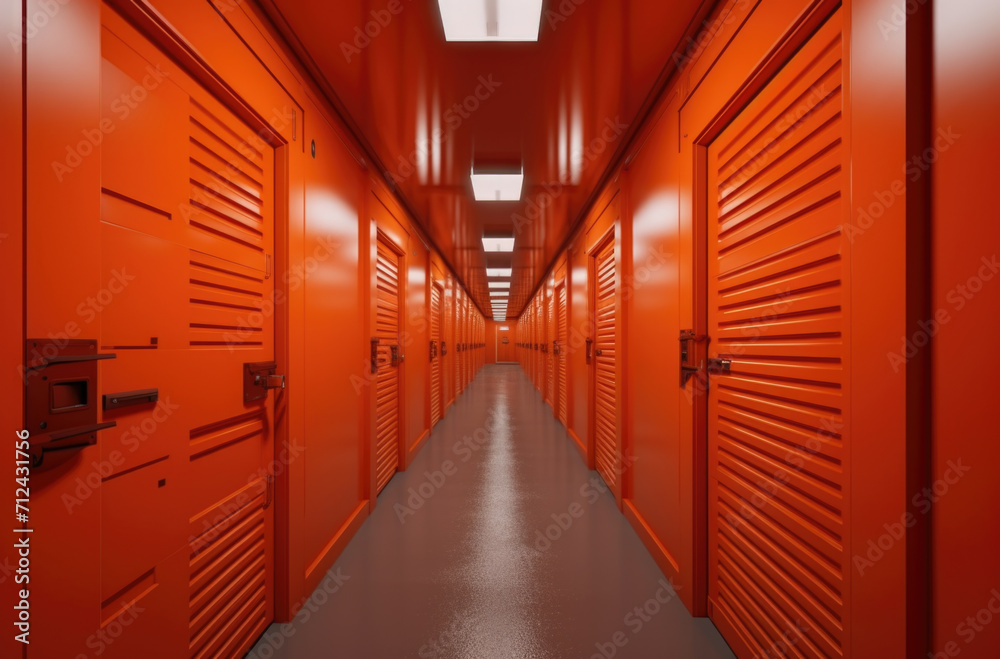 Storage units rent. Man in warehouse hallway. Guy carries boxes into ...