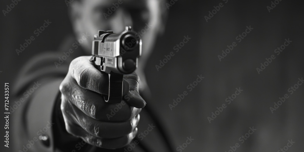 A man gripping a gun in his hand. Suitable for illustrating crime ...