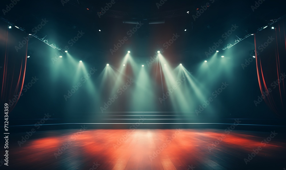Theater stage lights background with spotlights illuminating the stage ...