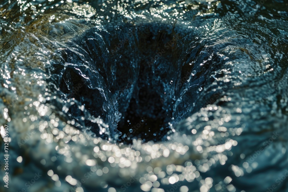 A detailed view of a water hole within a larger body of water. This ...