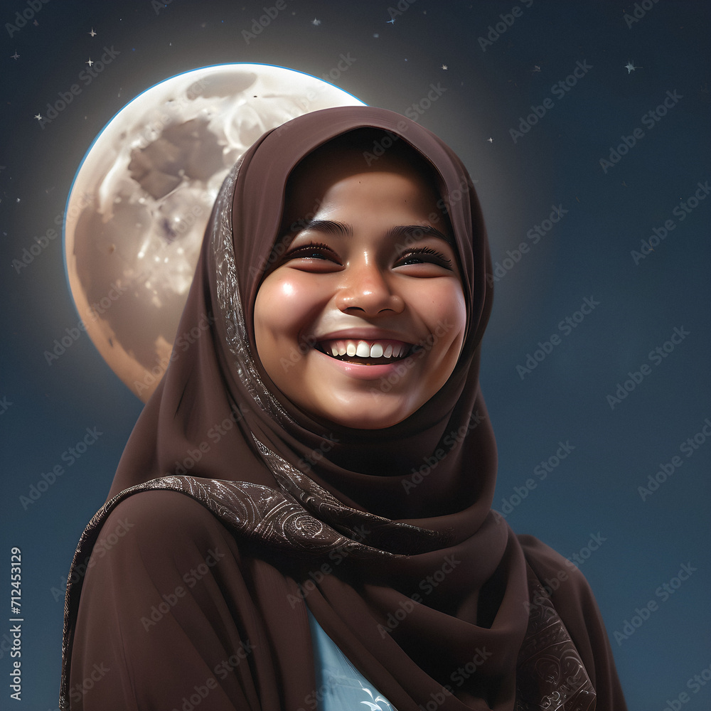 Radiant Night Sky: Smiling Philippine Muslim Woman with Glowing Baby ...