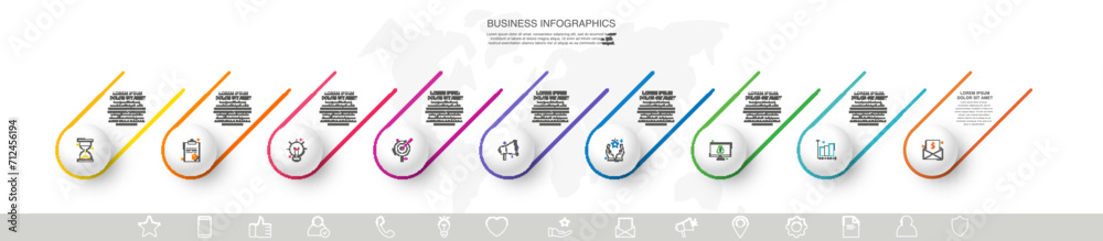Line vector minimal infographic with nine circles. Modern timeline ...