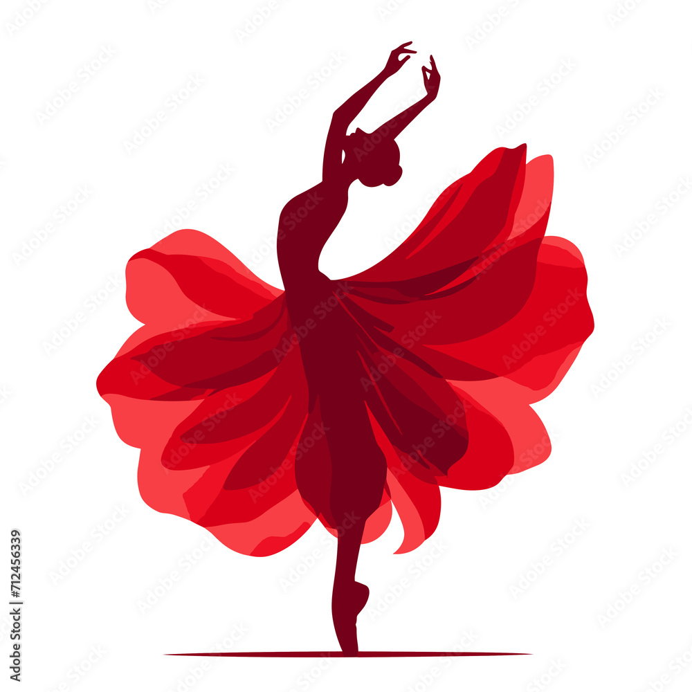 Ballet dancer in a red dress. Vector illustration of ballerina, tiptoe ...