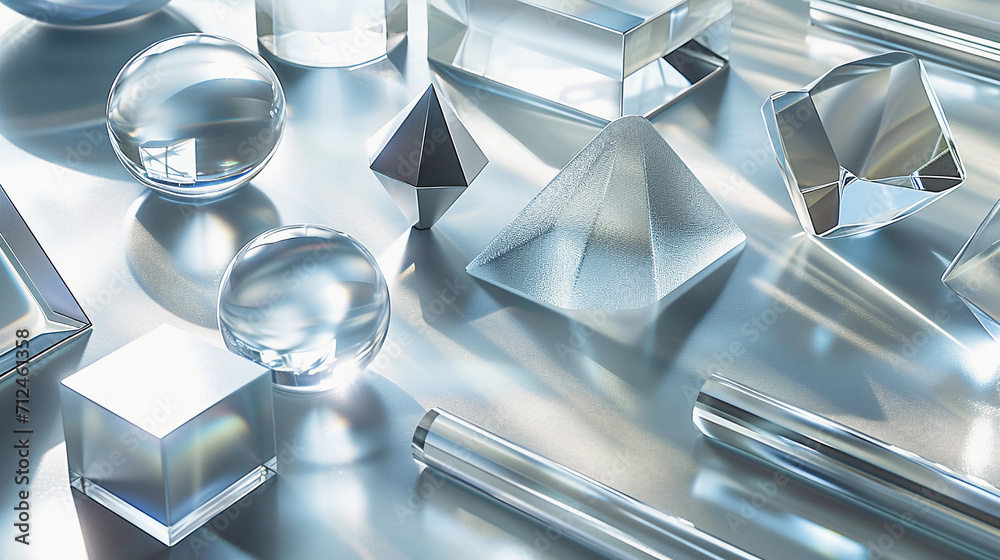 science lab setting, precise and clean squares, circles, and triangles ...