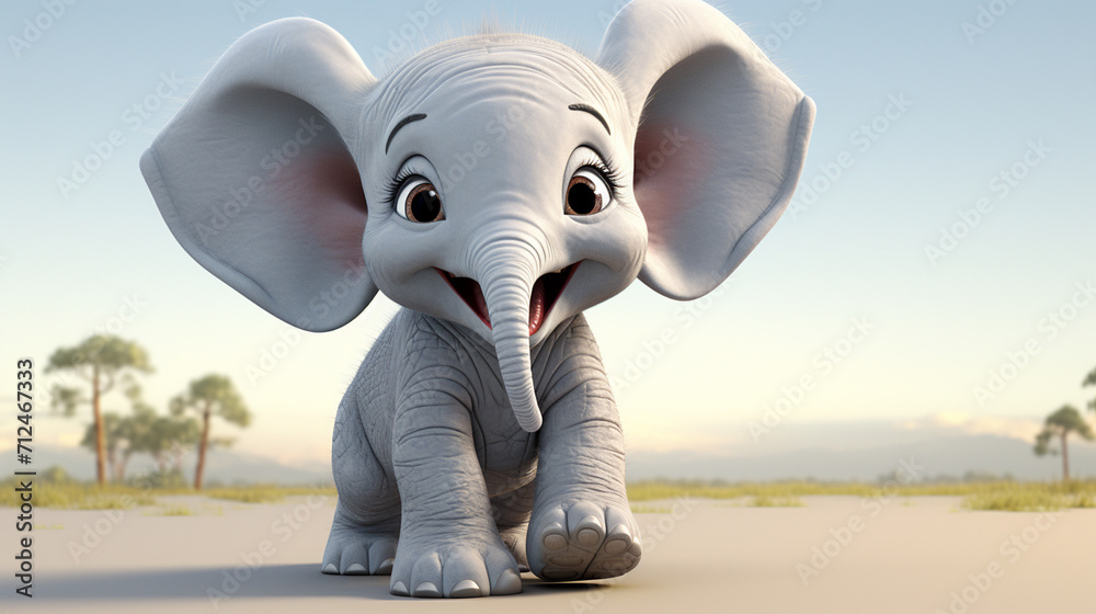 Cartoon 3d , A cute couple little elephant , laughing cutely on a white ...