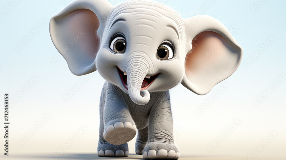 Cartoon 3d , A cute couple little elephant , laughing cutely on a white ...