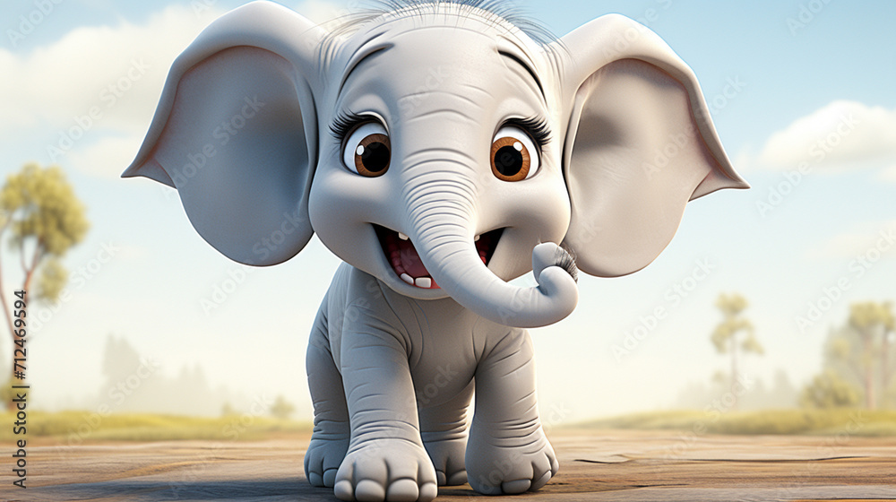 Cartoon 3d , A cute couple little elephant , laughing cutely on a white ...