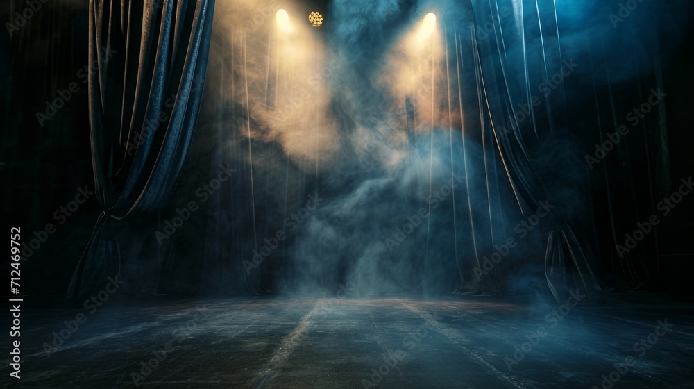 Stage background design, heavy velvet curtain open, black stage ...