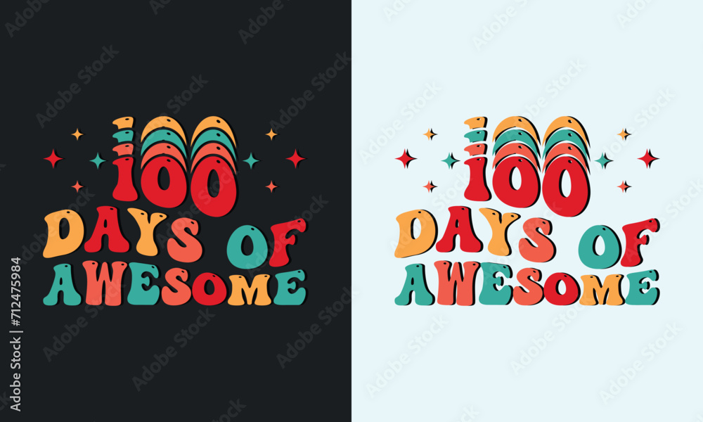 100 Days Of Awesome Retro Design100 days of school groovy font style ...