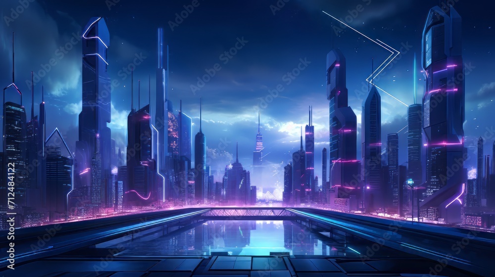 futuristic cyberpunk neon cityscape at night - 3d illustration of a ...