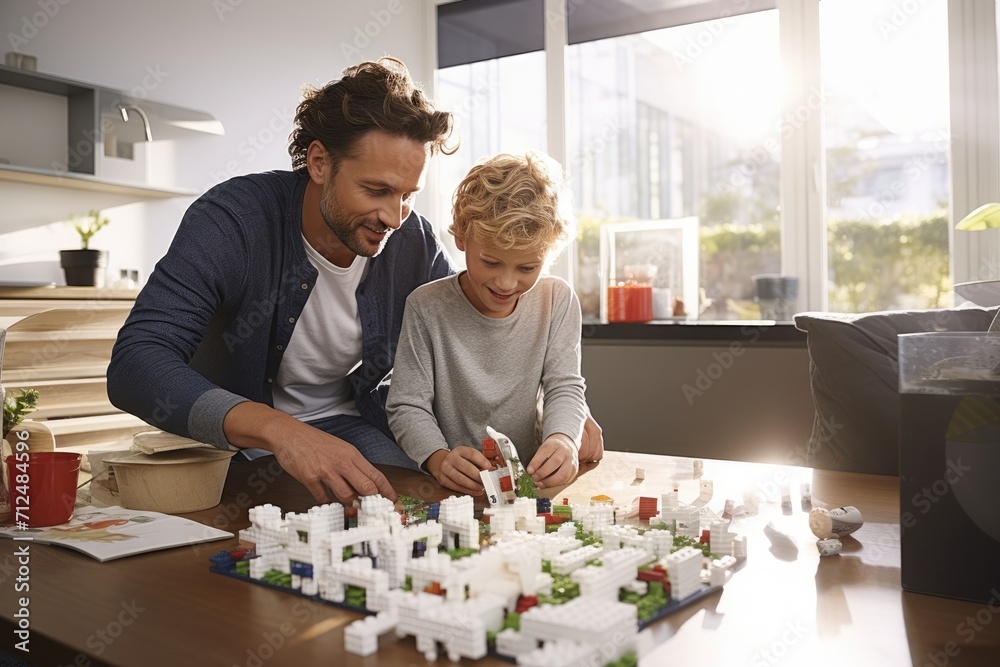 Family and childhood concept. A boy and a man play with . Father and ...