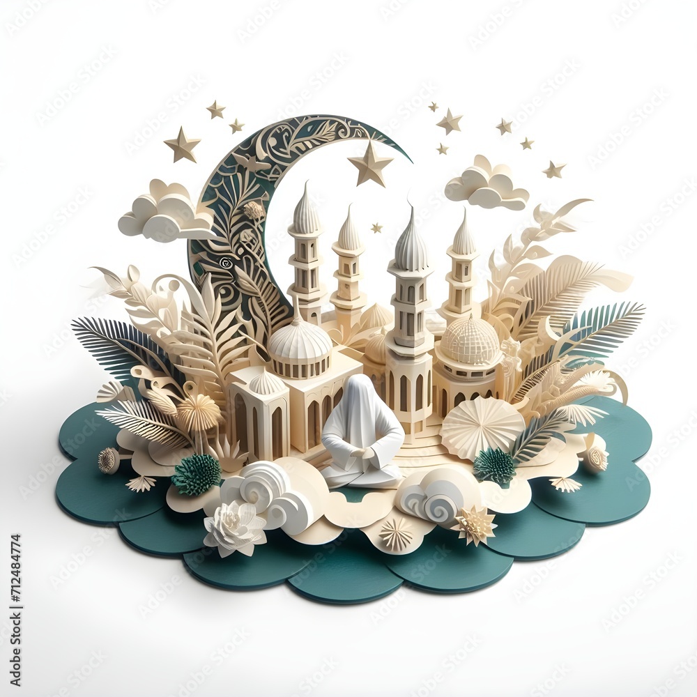 Eid al-Fitr and Eid ul Adha in Moonlight 3D Digital Art Stock Photo ...
