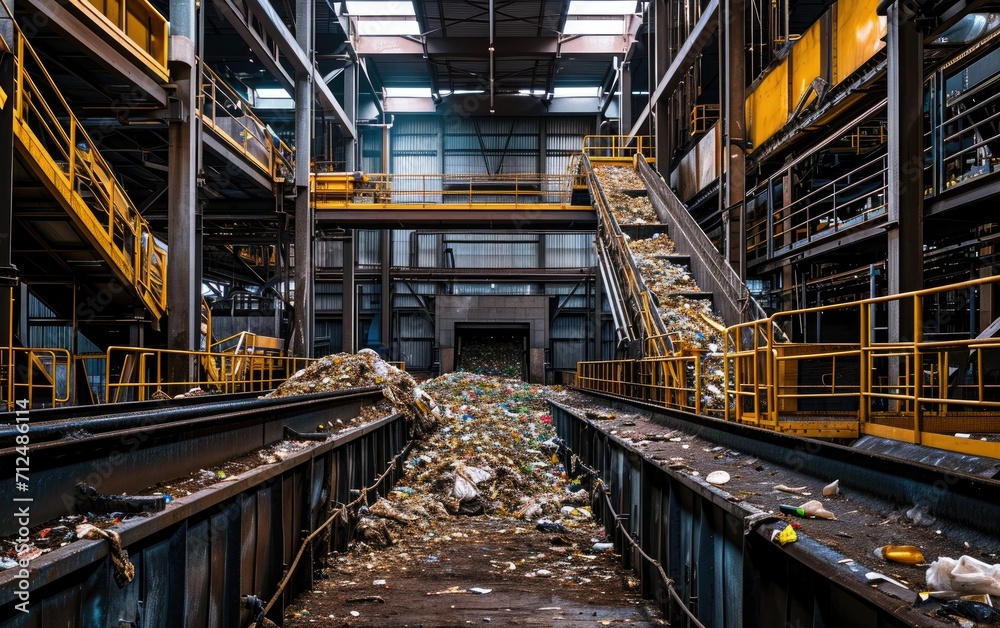 The interior of a food waste recycling facility, focusing on the ...