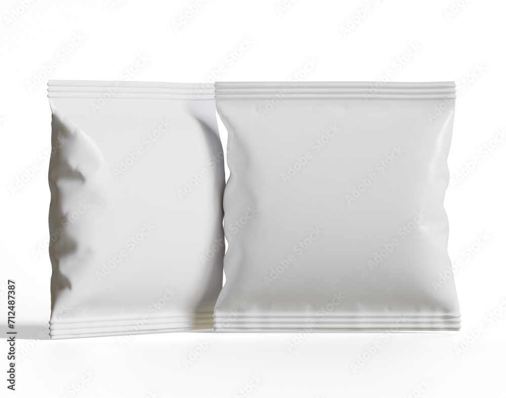 Blank Plastic Snack Bag Mockup, White potato chips container, 3d ...