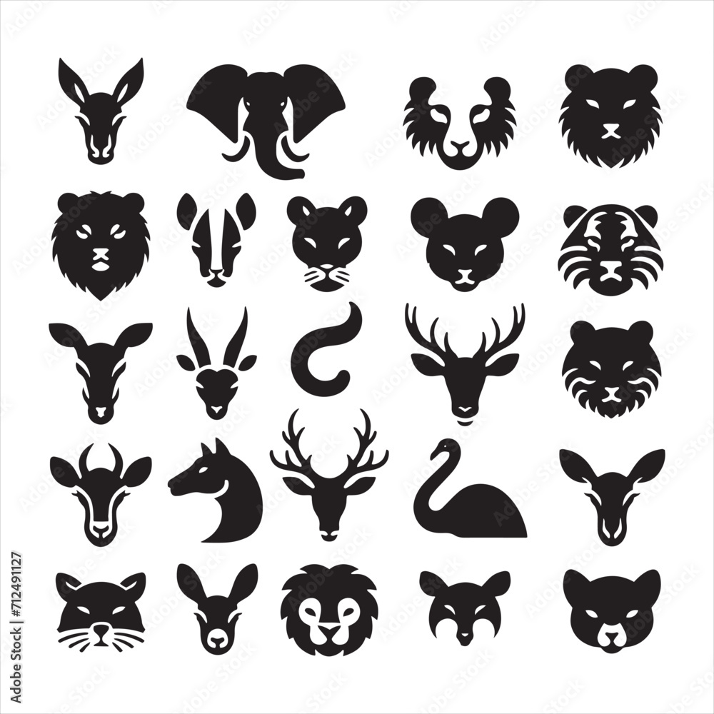 Vetor de Ethereal Expressions: Set of Animal Face Silhouettes ...