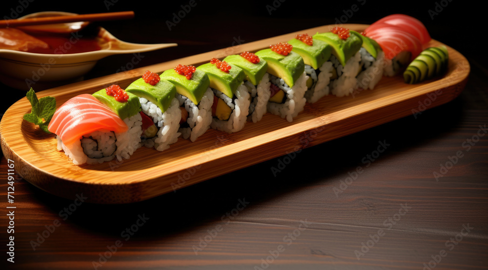 japanese sushi food. Maki ands rolls with tuna, salmon, shrimp, crab ...