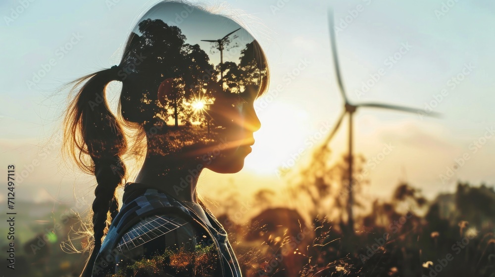 children and clean energy concept, light colors, Environmentally ...