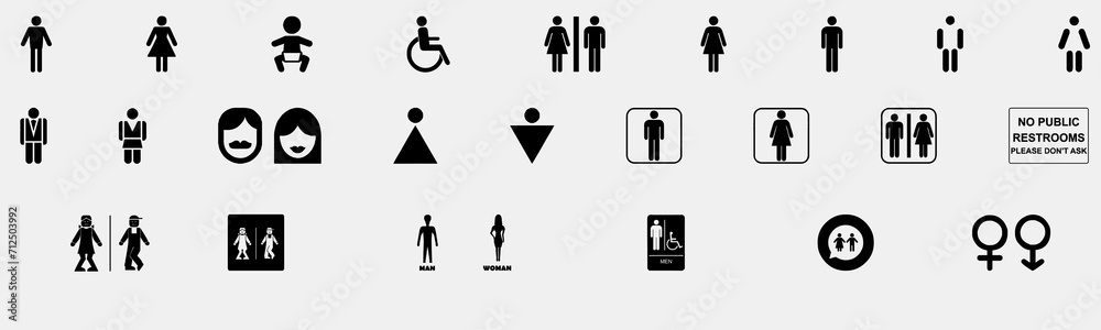 Toilet line icon set. WC sign. Men,women,mother with baby and handicap ...