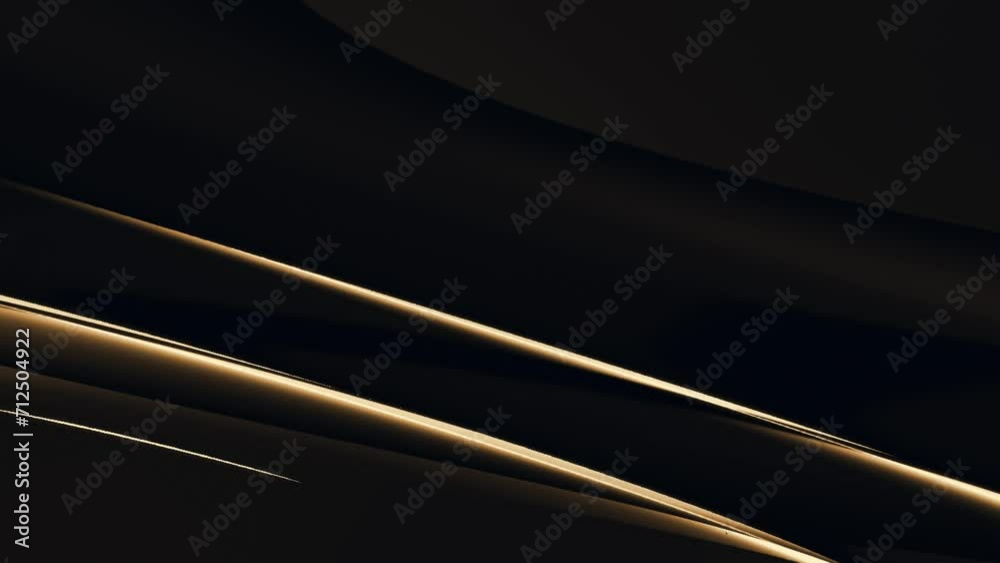 Simple luxury gold line flowing on black background. Simple loop able ...