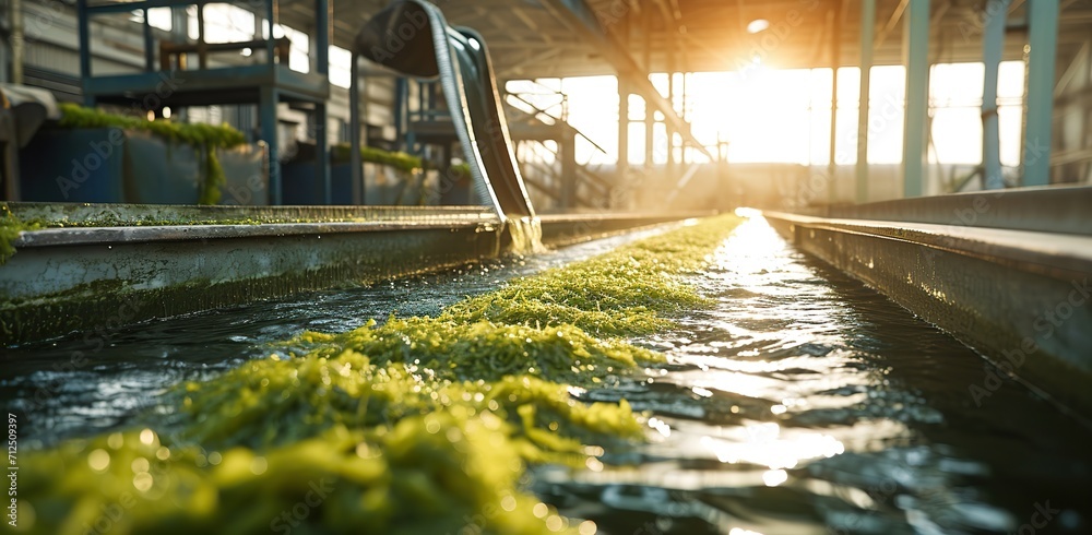 Algae in aquaculture farm under sunlight. Sustainable aquafarming ...