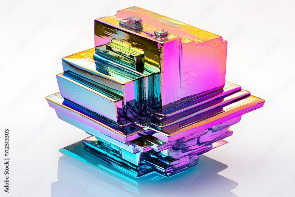 Bismuth hopper crystal with stairstep crystal structure and iridescent ...