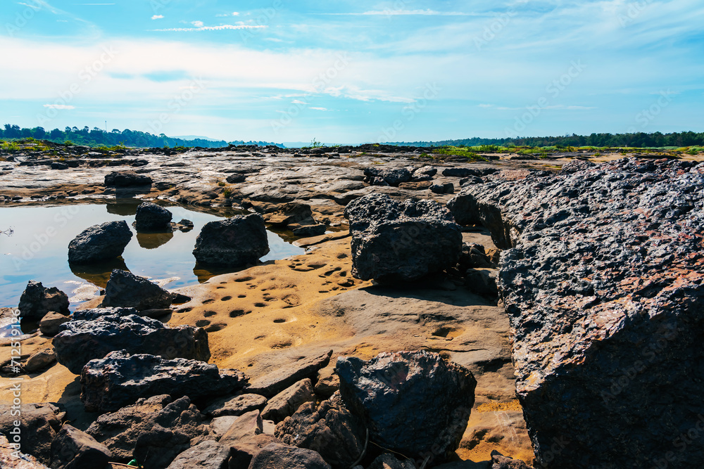 Grand Canyon in Thailand, Nature of rock canyon in Mekong River, Dry ...