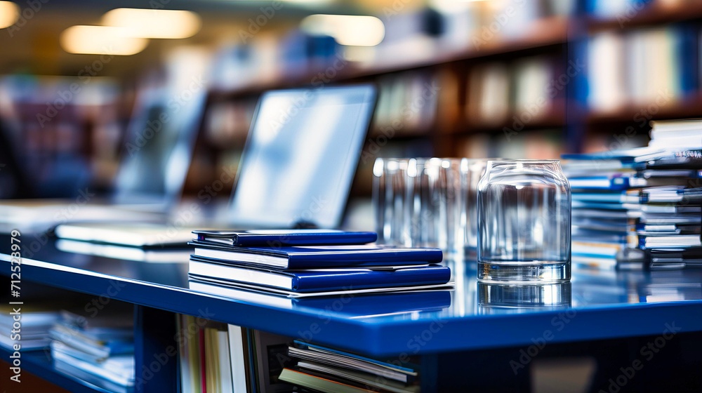 Academic Pursuit: Library Interior with Rows of Books, Desks, and a ...