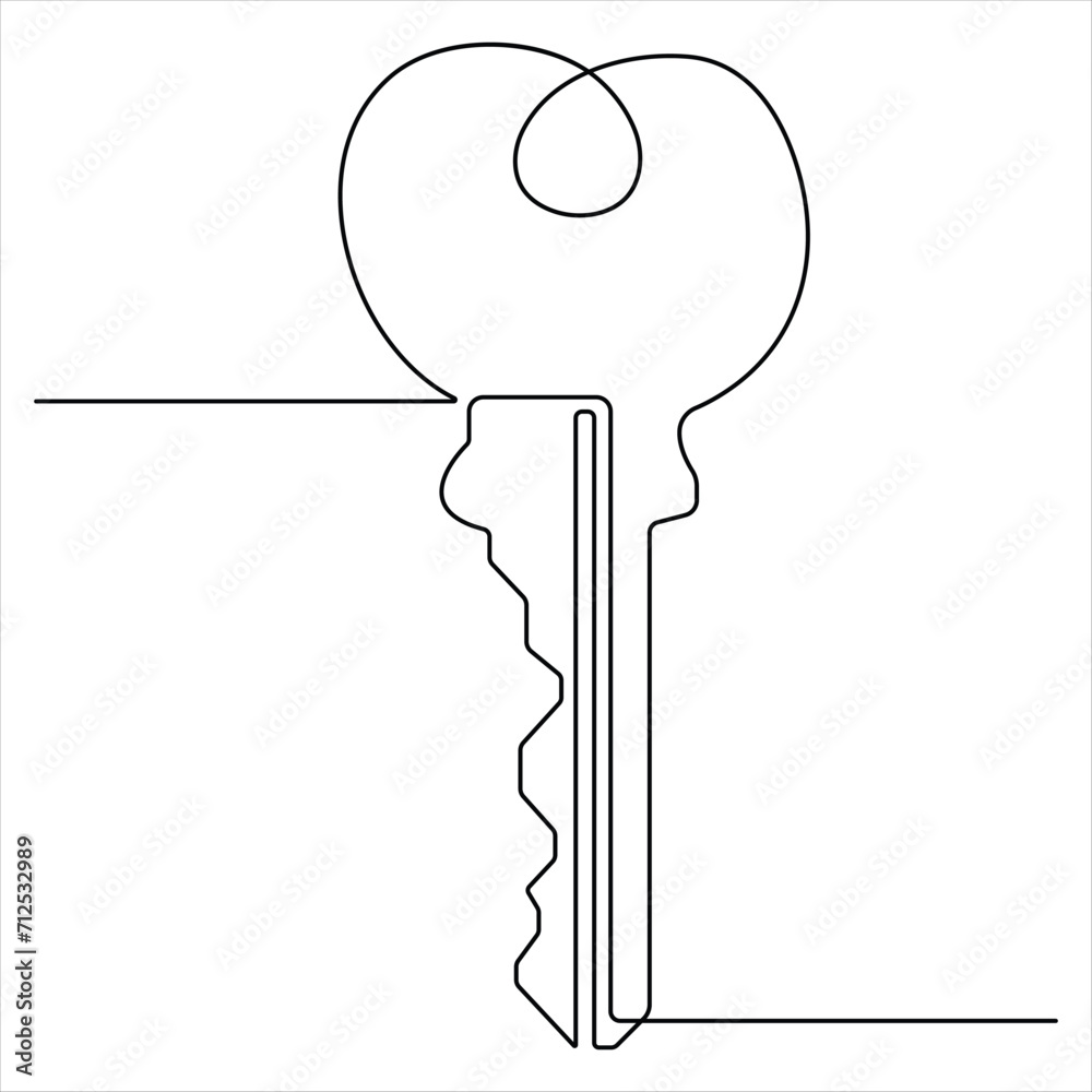 Continuous one line art drawing key vector outline art illustration ...