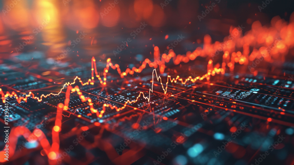 An intricate graph of heart rates overlays a motherboard, illustrating ...