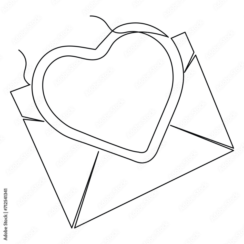 Continuous one line art drawing letter envelope with love celebration ...