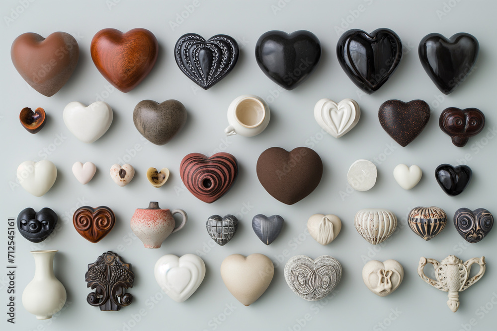 heart-shaped objects align in a captivating display. This photograph ...