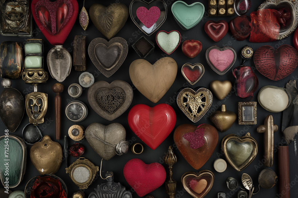 heart-shaped objects align in a captivating display. This photograph ...