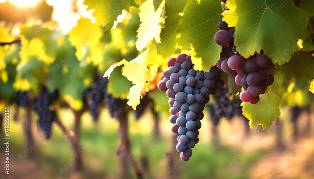 Fruit farm with grapes trees, Branch with natural grapes on blurred ...