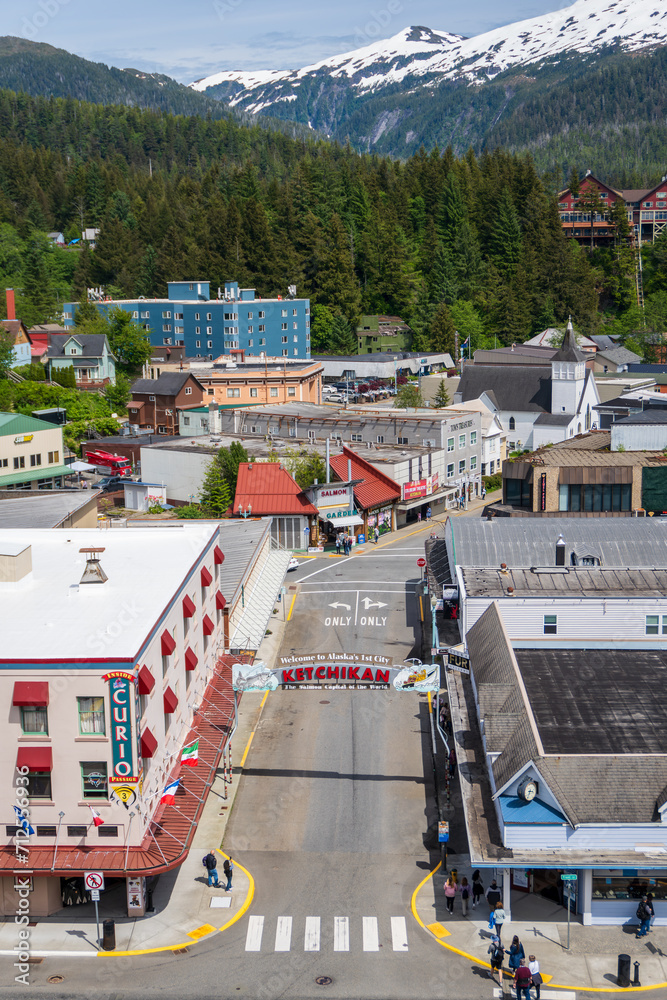 Ketchikan, Alaska: Welcome sign. Downtown Ketchikan Historic District ...