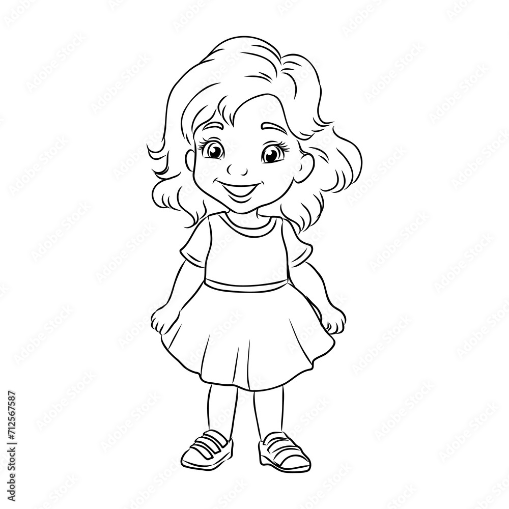 Girl cartoon,vector illustration isolated on white background,coloring ...