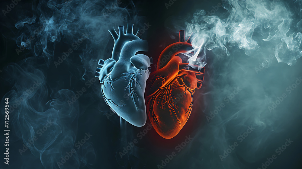 human heart anatomy in red and blue , smoking hot heart vs cold heart ...