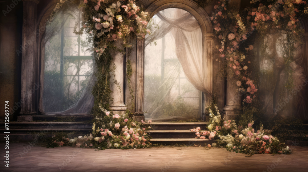 Serene indoor scene featuring a window with elegant curtains, creating ...